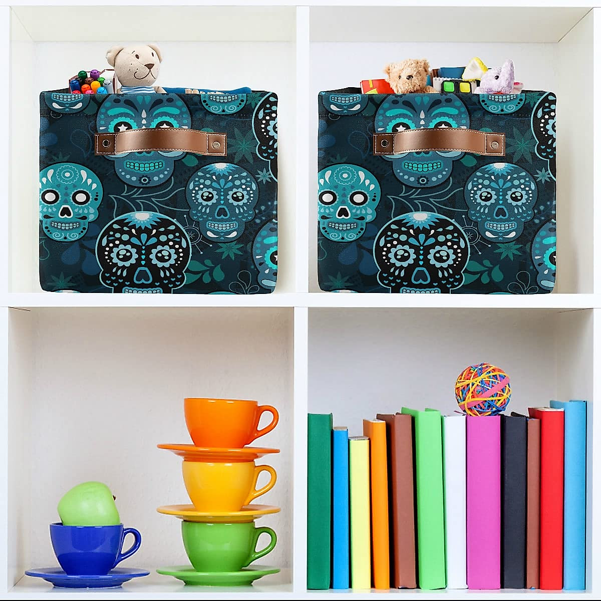 Dead Day Sugar Skull Rectangular Storage Bin Basket with Handles - Nursery Storage, Laundry Hamper, Book Bag, Gift Baskets