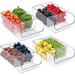 Utopia Home Pack of 04 Fridge and Pantry Organizer Bins for Food Packet, Seasoning Mix, Spices/Sauce Pouches, Snacks - 3 Divided Section Storage for Kitchen, Cabinet, Counter top & Bathroom