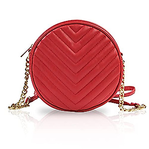 RCFJ b y K L A N D Round Crossbody Bag for Women,PU Leather Shoulder Bag with Metal Chain Strap, Cellphone Purses with Zipper