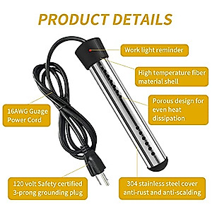 2000W Immersion Water Heater,LISTENJIALE Submersible Water Heater with 304 SS Guard,Bucket Heater with LCD Thermometer Heat 5 Gallons of Water in Minutes,Immersion Water Heater for Bathtub