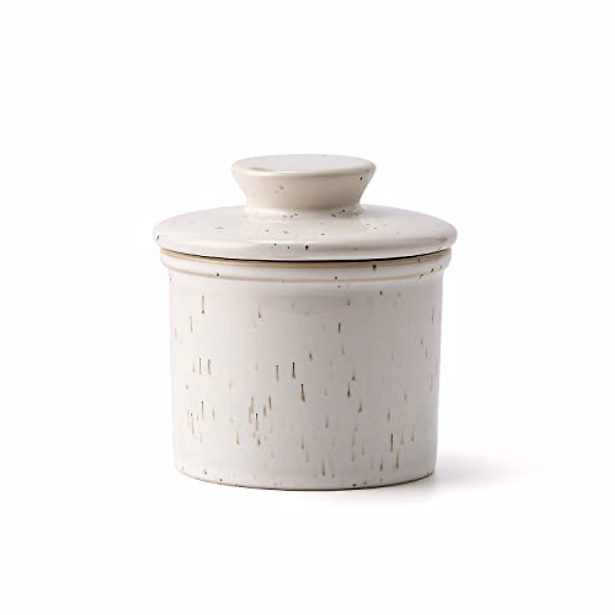 XELA Porcelain Butter Keeper Crock, French Butter Crock for Counter, Butter Keeper With Water Line for Fresh Spreadable Butter-Speckled White