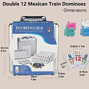 Doublefan Mexican Train Dominoes with Color Numbers,Double 12 Numerical Domino Game, Chicken Foot Dominoes Set with Aluminum Case, 91 Tiles Dominoï¼ˆ2-10 Player