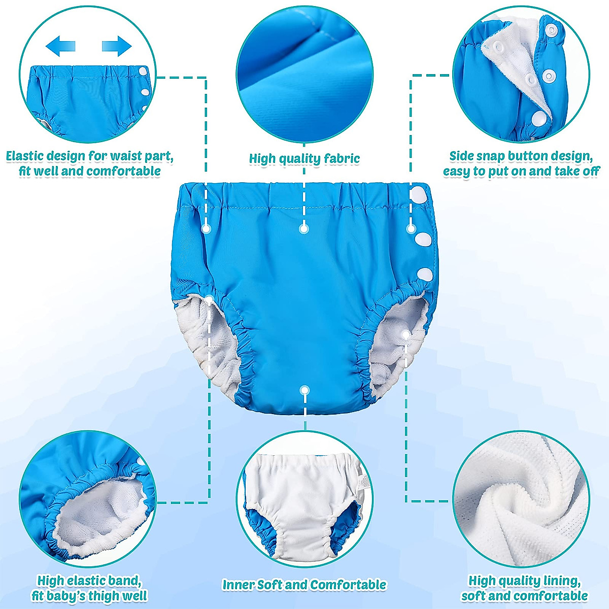 Huukeay 4 Pieces Swim Diapers Reusable Baby Swim Diapers Adjustable Snap Swim Diapers Washable Pool Swim Diapers for Unisex Baby Girls Boys (White, Blue, Green, Rose Red, 12-24 Month)