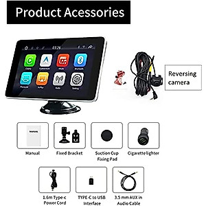 Wireless Portable Car Stereo with Rear Camera Dash or Windshield Mounted 7.5” IPS Touchscreen Car Receiver Compatible with Apple Carplay/Android Auto，Bluetooth，Mirror Link，Google，Siri Assistant