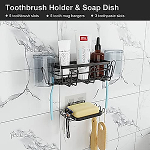 ANTOPY Shower Caddy Shelf Rack with Soap Dish Toothbrush Holder, Shower Organizer Rustproof Stainless Steel Shower Shelves Basket No Drilling Traceless Adhesive Wall Mount for Bathroom Kitchen 4 Pack
