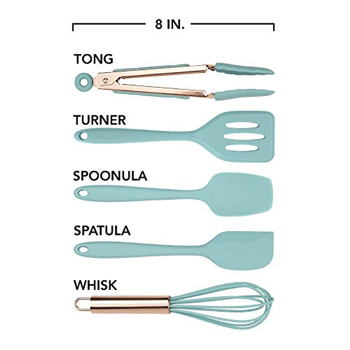 COOK WITH COLOR Set of Five Aqua and Rose Gold Silicone MINI Kitchen Utensil Set