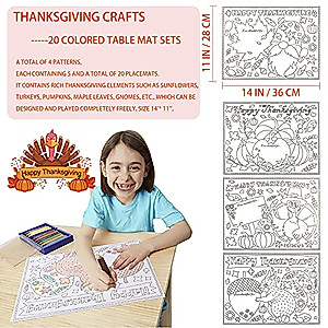 【New】 Thanksgiving Placemat for Kid, Table mat Coloring Activity Paper Crafts to Write Thankful List by Children, 20* Sunflower Maple Leaves Pumpkin Gnomes Turkey Give Thanks Placemats for Kid Gift