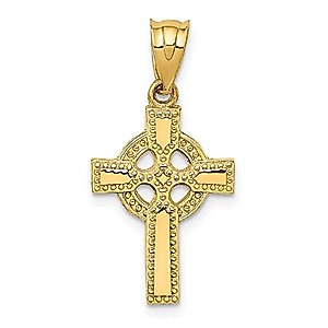 IceCarats 14K Yellow Gold Irish Heart Claddagh Celtic Iona Holy Cross Necklace Religious Pendant Jesus Christ Charm Jewelry 28mm x 14mm Only