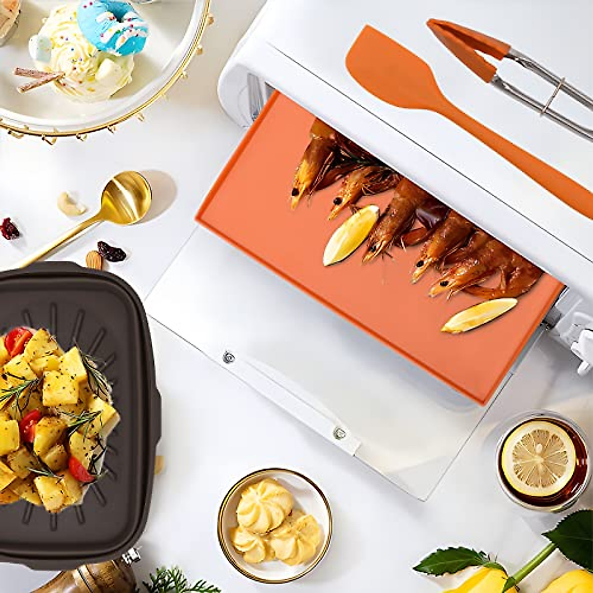 Silicone Dehydrator Sheets Kit with Kitchen Silicone Pot, 6PCS Fruit Roll Sheet High Temperature Reusable Silicone Tray Compatible with Cosori CP267-FD for Jerky, Fruit, Herbs, Meat, Vegetable