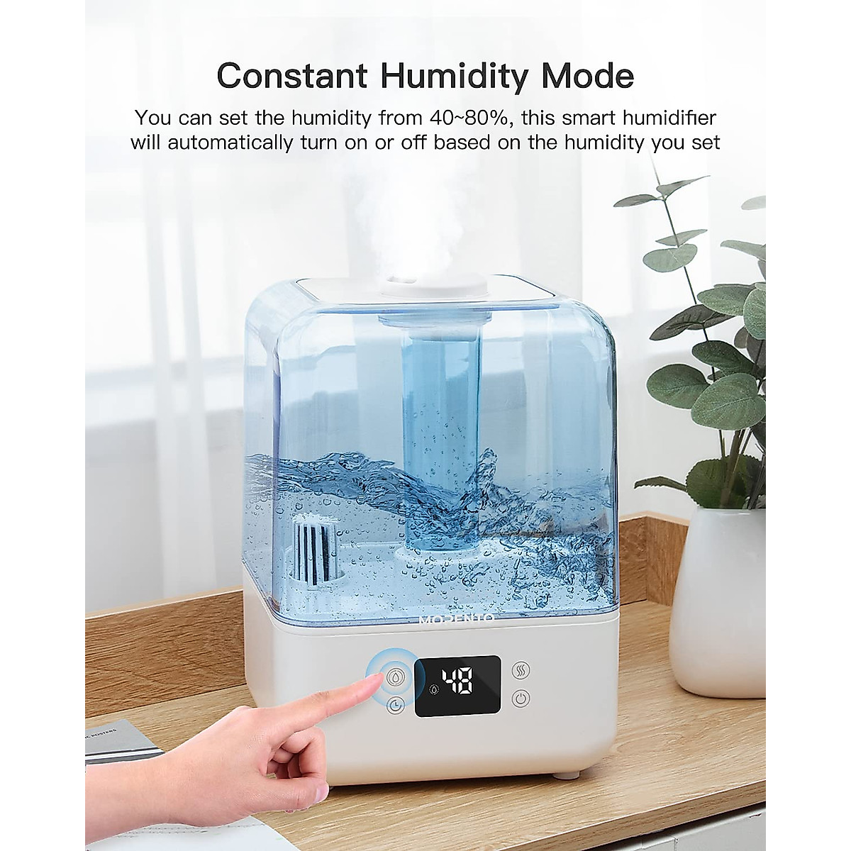 MORENTO Humidifiers for Bedroom, 4.5L Top Fill Humidifiers for Large Room, Cool Mist Humidifiers for Home, 360 Nozzle, Auto Shut-Off, Humidity Setting, Last up to 50Hrs with Night Light, White