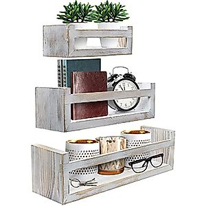 Sorbus Floating Shelves - Rustic Floating Book Shelves Wall Mount Wooden Hanging Ledge Storage Shelf Organizer for Kids Room Baby Nursery Decor, Living Room Playroom, Bathroom, Bedroom etc, Set of 3
