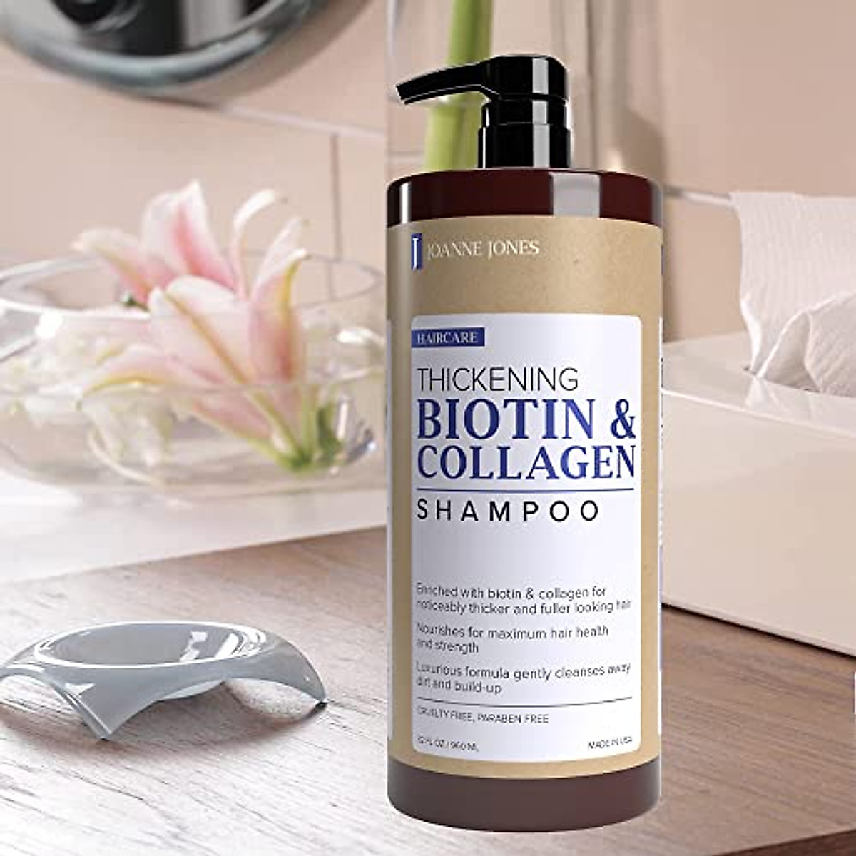 Joanne Jones Thickening Biotin & Collagen Shampoo, 960ml/32 fl oz, Noticeably Thicker and Fuller Looking Hair, Cruelty Free, Paraben Free