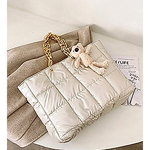 QZUnique Women Shoulder Bags Bread Bear Handbag Underarm Tote Bag Down Large Capacity Tote Handbags