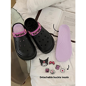 Kawaii Shoes Kuromi Slippers for Women Cute Garden Clogs Cartoon Indoor Slipper Outdoor Cloud Slides Girls Sandals (Black,6,6.5)