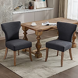 RIVOVA Linen Dining Chairs Set of 4, Modern Dining Chair with Wood Legs Upholstered Kitchen Dining Chairs, Charcoal