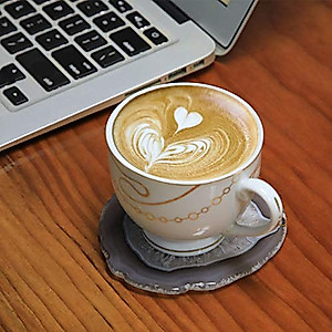 FOLKOR LIFE Natural Agate Coasters for Drinks, Geode Stone Coasters Agate Slices Set of 4 Gemstone Drinkware Bar Glass Coasters for Coffee Table, 3.5-4" Agate Decor for Home Housewarming Gift Birthday