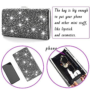 ELABEST Glitter Evening Clutch Bag Rhinestone Handbag Crossbody Purse Wedding Party Bag for Women and Girls (Single-sided black and silver crystal)