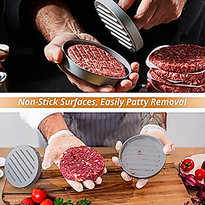 Hamburger Patty Press Non Stick - Surfaces Clean Easily Adjustable Aluminum Mold Flat Round Shaper with 110 Paper Sheets Essential Tool to Make Beef Veggie Burger