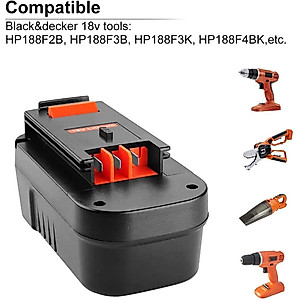 Powilling 6.0Ah 18V Lithium HPB18 Battery Compatible with Black and Decker HPB18 HPB18-OPE 244760-00 A1718 FS18FL FSB18 Firestorm Battery Black and Decker 18 Volt Battery Include Charger
