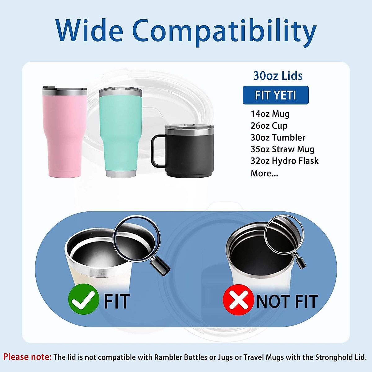 Kimmkco 30 oz Tumbler Lid, Replacement Lids Compatible for YETI 30 oz Tumbler, 14 oz Mug and 35 oz Straw Mug, Magnetic Spill Proof Tumbler Lid (2 Pack)