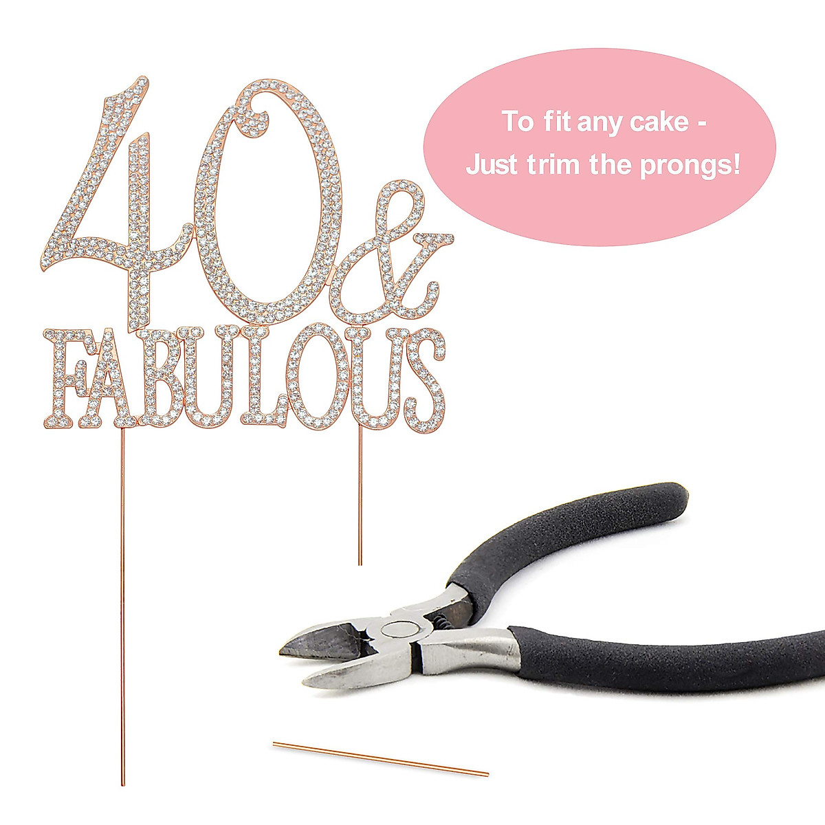 40 Cake Topper - Premium Rose Gold Metal - 40 and Fabulous - 40th Birthday Party Sparkly Rhinestone Decoration Makes a Great Centerpiece - Now Protected in a Box