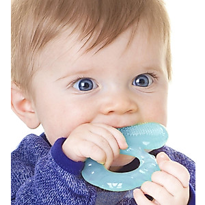Nuby Silicone Teethe-EEZ Teether with Bristles, Includes Hygienic Case, Aqua (Pack of 1)