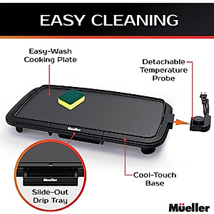 Mueller HealthyBites Electric Griddle Nonstick, 20 Inch Eco Pancake Griddle Grill Teflon-free, 10 Eggs at Once, Cool-Touch Handles & Slide-Out Drip Tray, for Breakfast Pancakes, Burgers, Eggs