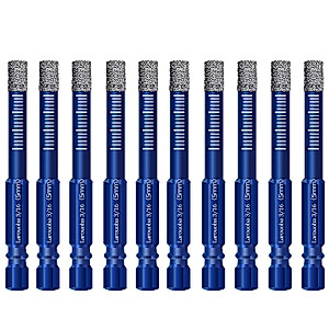 Larouoba 10Pcs 5mm Dry Diamond Drill Bits Set, 3/16 Blue Diamond Core Drill Bits for Tile Ceramic Marble Porcelain Stone Glass(not for Wood)
