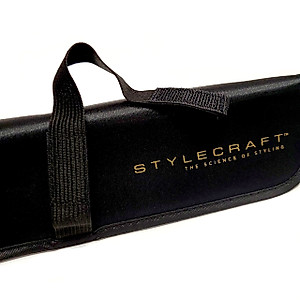 StyleCraft Heat Resistant Travel Mat & Pouch for Hot Styling Tools, Curling Iron, Curling or Flat Iron (Black) with Wrap Tie