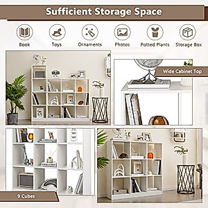Tangkula 9 Cube Bookshelf, Freestanding 3 Tier Open Bookcase, Modern Cube Storage Organizer with Anti-toppling Device, Multipurpose Wood Display Shelf for Living Room Study Home Office (White, 9 Cube)