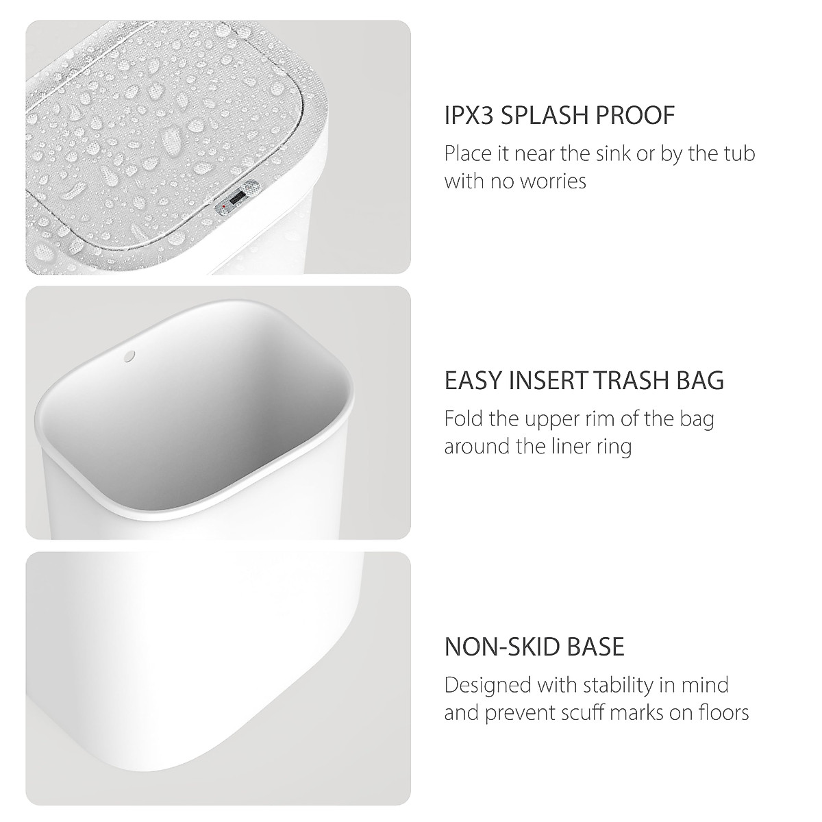 Versen 13.2 Gallons Automatic White Kitchen Trash Can, 50 Liters Touchless Motion Sensor Garbage Bin with Smart Lid, Slow Close White Plastic Trash Bin for Home