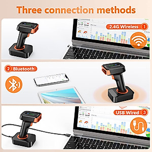 Eyoyo 2D QR Wireless Barcode Scanner, 3 in 1 Bluetooth & USB Wired & Wireless 1D 2D QR Barcode Reader, 2500mAh Cordless Bar Code Scanner for PC, iPhone, iPad, Tablets