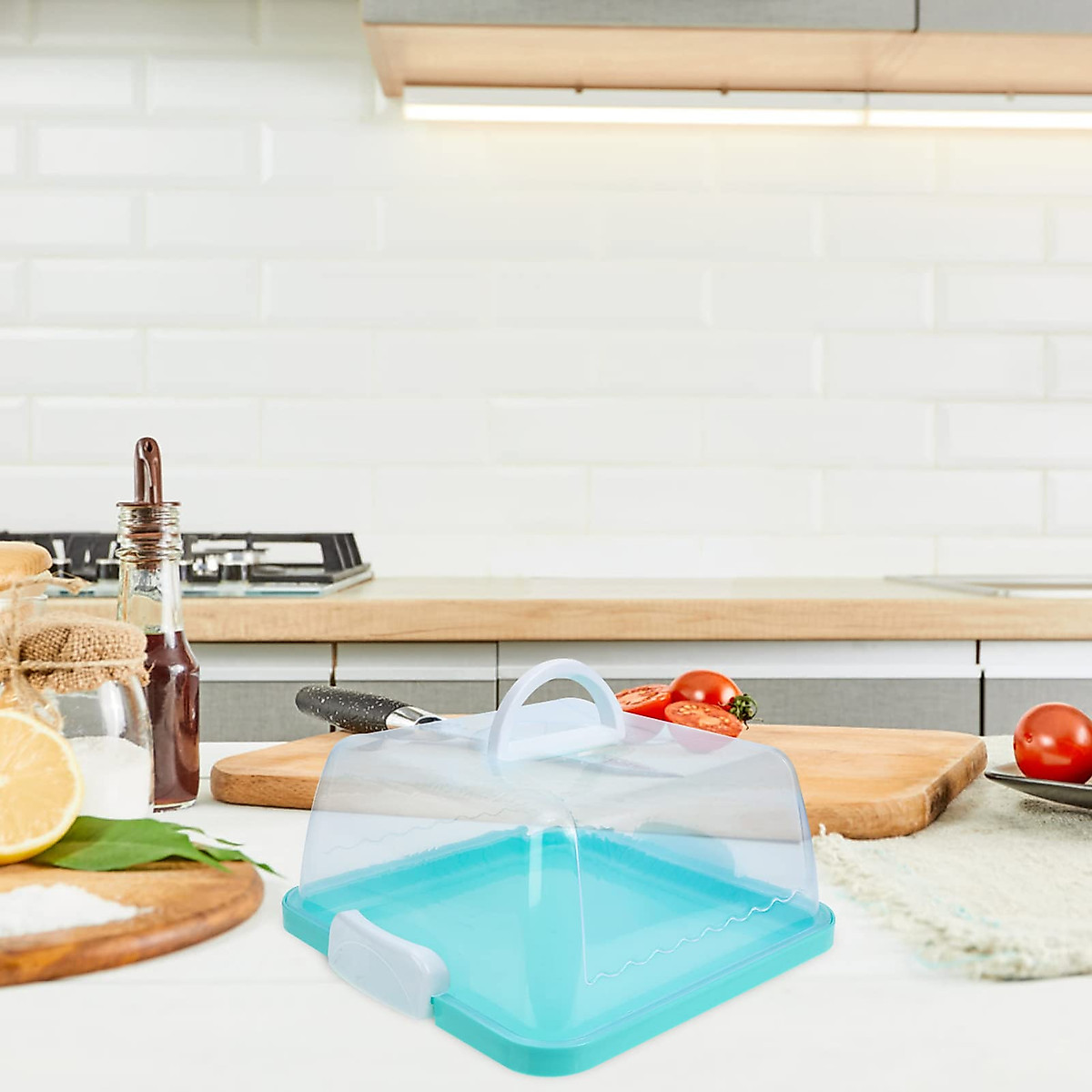 LIFKOME Cake Carrier Storage Container Portable Cake Saver with Handle Clear Square Cake Keeper for Transport Packaging Sky- blue