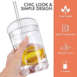 Glass Tumbler with Straw and Lid 15oz Glass Cups Glass Water Bottle Smoothie Cups Juice Drinking Cup Clear Coffee Cup Large Water Mug for Home Outdoor Travel
