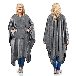 Catalonia Fleece Wearable Blanket Poncho for Adult Women Men, Travel Wrap Blanket Cape with Pocket | Warm, Soft, Cozy, Snuggly, Gift for Her, No Sleeves | All-Season