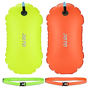 JOTO 2 Pack Swim Buoy Float for Open Water, Swimming Belt Bubble Safety Float with Adjustable Waist, Snorkeling, Swim Training, Triathletes, Kayaking -Neonyellow & Orange