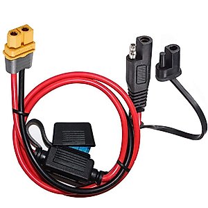 YETOR 10AWG SAE to XT60 Connector Extension Cable,with 15A Protection Fuse for Safety,SAE Plug XT60 Female Adapter Charger Solar Panel Cable for Solar Generator Portable Power Station(2FT)