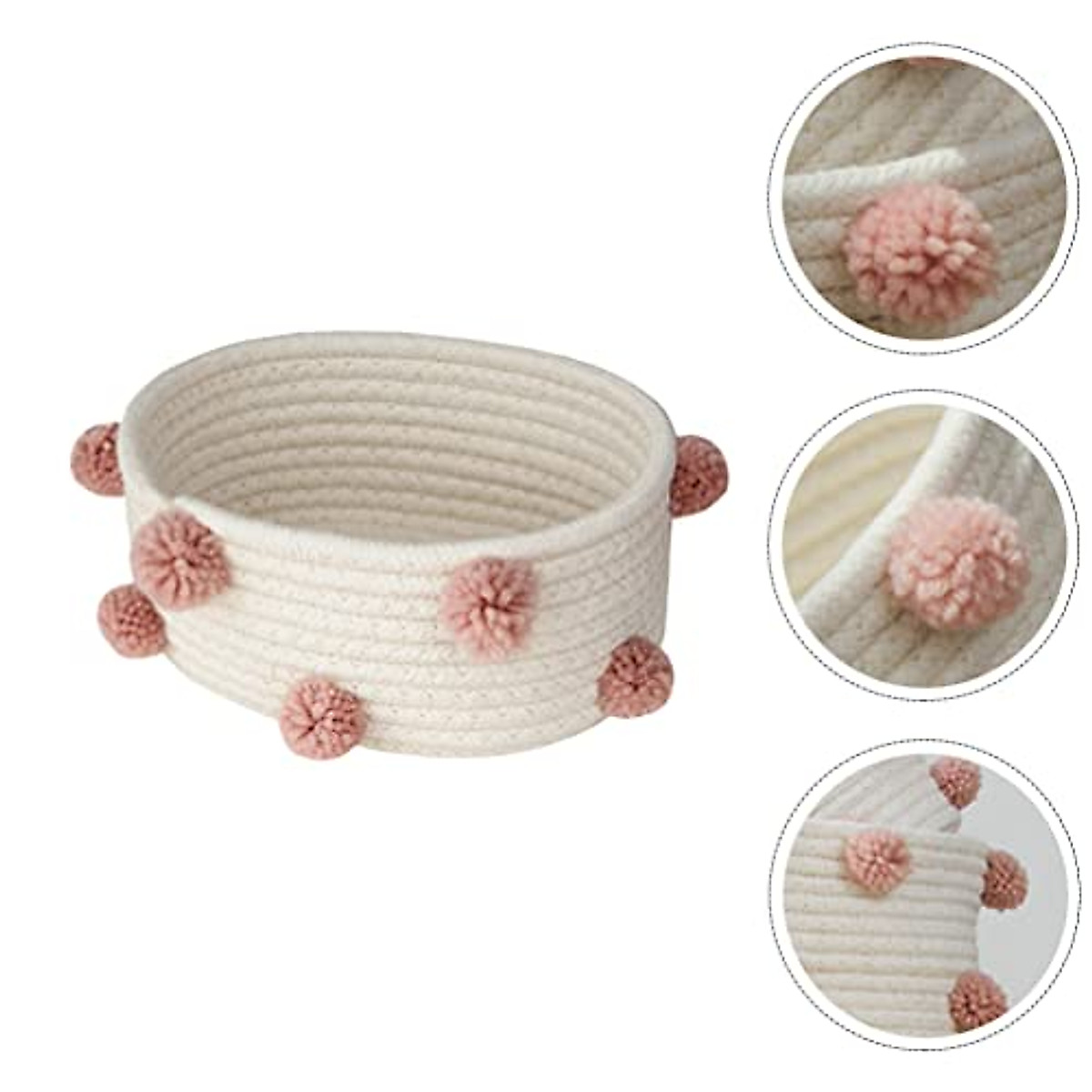 Cotton Rope Basket Storage Bin: Cotton Storage Baskets Woven Blanket Baskets with Pompom Round Storage Organizer for Dirty Clothes Pet Kids Small Items Storage 20X15CM
