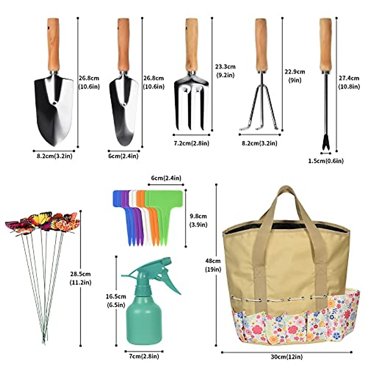 Garden Tools Set 25PCS, Gardening Gifts for Women, Succulent Tool Rust-Proof, Heavy-Duty Hand Tool Kits with Floral Organizer Bag