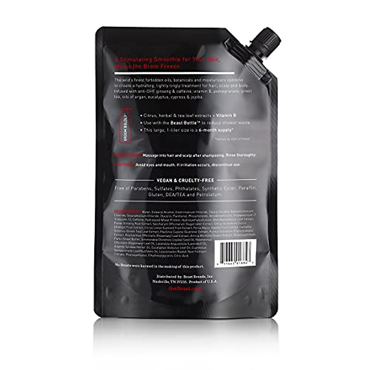 Beast Caffeine Conditioner Refill Pouch, 16oz - Hydrating & Awakening with Ginseng, Argan Oil, Vitamin B, Green Tea, Eucalyptus Pomegranate Oils, Aloe (16 oz)