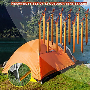 12 Pack Tent Stakes, 7075 Ground Metal Camping Aluminum Tent Pegs, Lightweight Tent Stakes Heavy Duty Spikes Camping Accessories, Orange