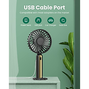 GAIATOP Handheld Fan with USB Rechargeable Personal Fan，3 Speed Adjustable Portable Fan for Travel, Commute, Picnic, Office-Black, Small Makeup Eyelash Fan for Women Girls Gift