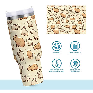 Capybaras Animal Forest 40 oz Tumbler with Handle Insulated Water Bottle with Straw Lid Stainless Steel Vacuum Insulated Cup Travel Coffee Mug