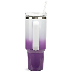 Elanze Designs Giraffe Growing Wildflower Animal Floral Motif 40 Oz. Stainless Steel Water Coffee Mug, Spill & Leak Resistant, Travel Tumbler with Handle, Lid & Straw, White & Purple