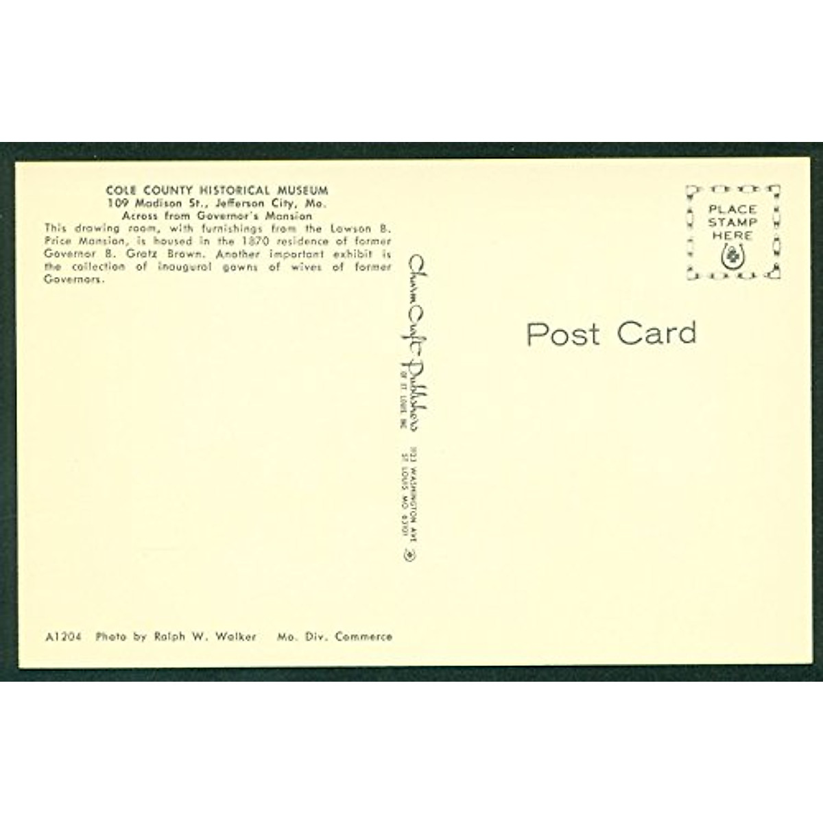 Cole County Historical Museum Drawing Room Lawson B. Price Mansion Missouri Governor Postcard