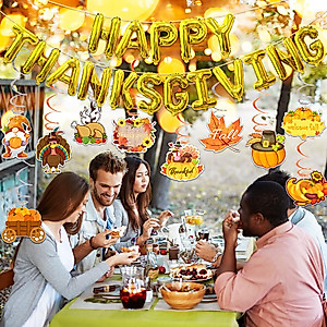 Thanksgiving Decorations Indoor, Happy Thanksgiving Banner | 16 Inches Gold 3D Foil Letter Balloons Decoration Fhoto Backdrop for Thanksgiving Party - Fall Office Decoration - Pack of 42