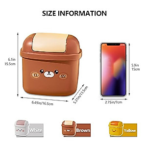 Benshukam Mini Trash Can with Lid Countertop Garbage Bin Tiny Desktop Waste Garbage Bin with Swing Lid for Bathrooms, Kitchens, Offices, Waste Basket(Brown)