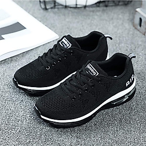 QAUPPE Womens Fashion Lightweight Air Sports Walking Sneakers Breathable Gym Jogging Running Tennis Shoes (Black US 10.5 B(M)