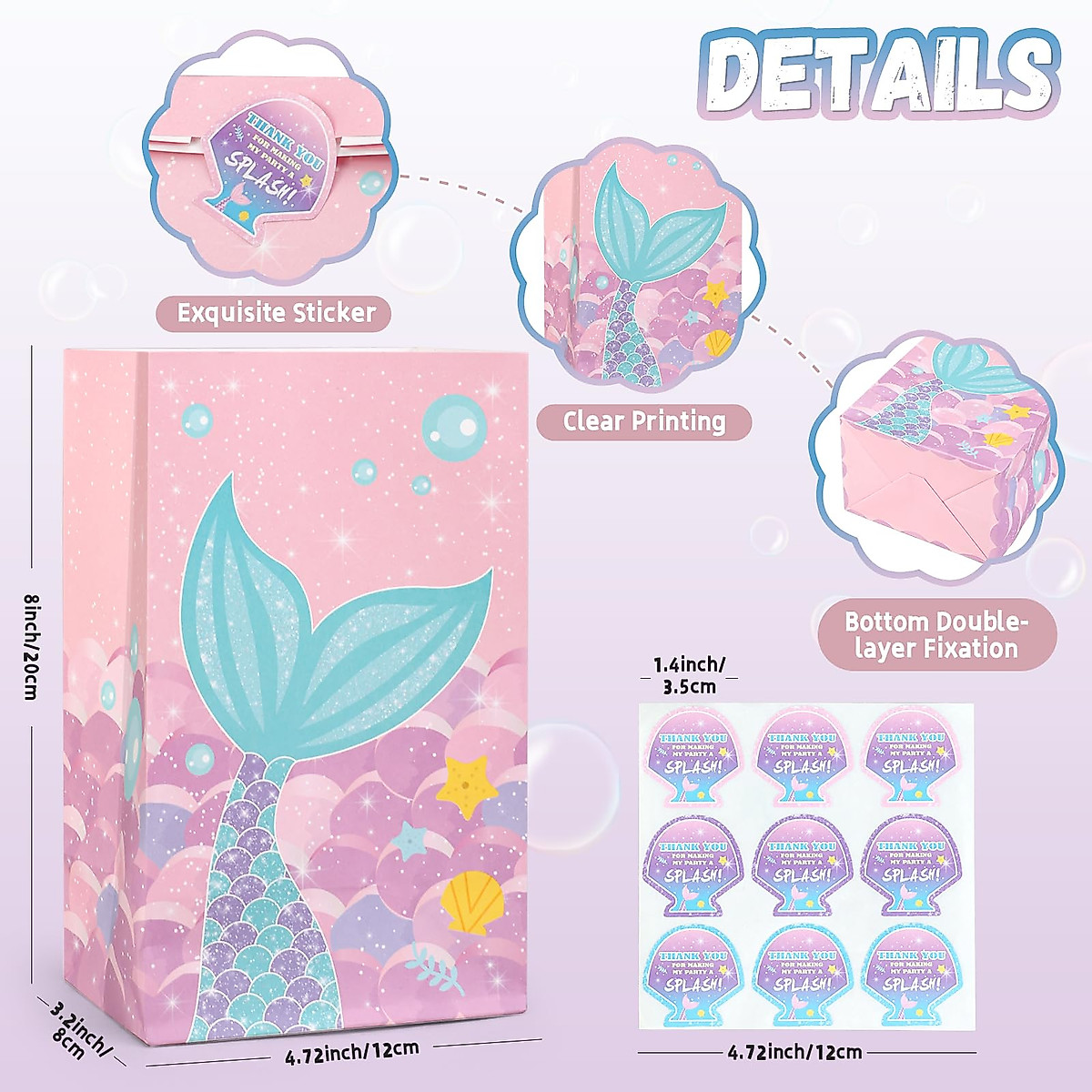 HEJIN 30PCS Mermaid Party Favor Bags with Stickers, Mermaid Birthday Decorations - Great for Girls Kids Under the Sea Party Favors, Birthday Party, Baby Shower, Easter, Wedding, Halloween