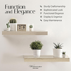 Westminster Décor Wall Mounted Floating Shelves - 2 Pack - Wall-Mounted Shelf Set - Home or Office - Easy Install 16.5” Wooden Shelving - Display or Storage